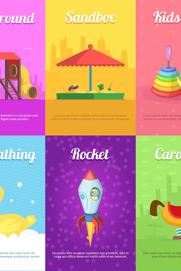 Cards for kids with illustrations of funny toys