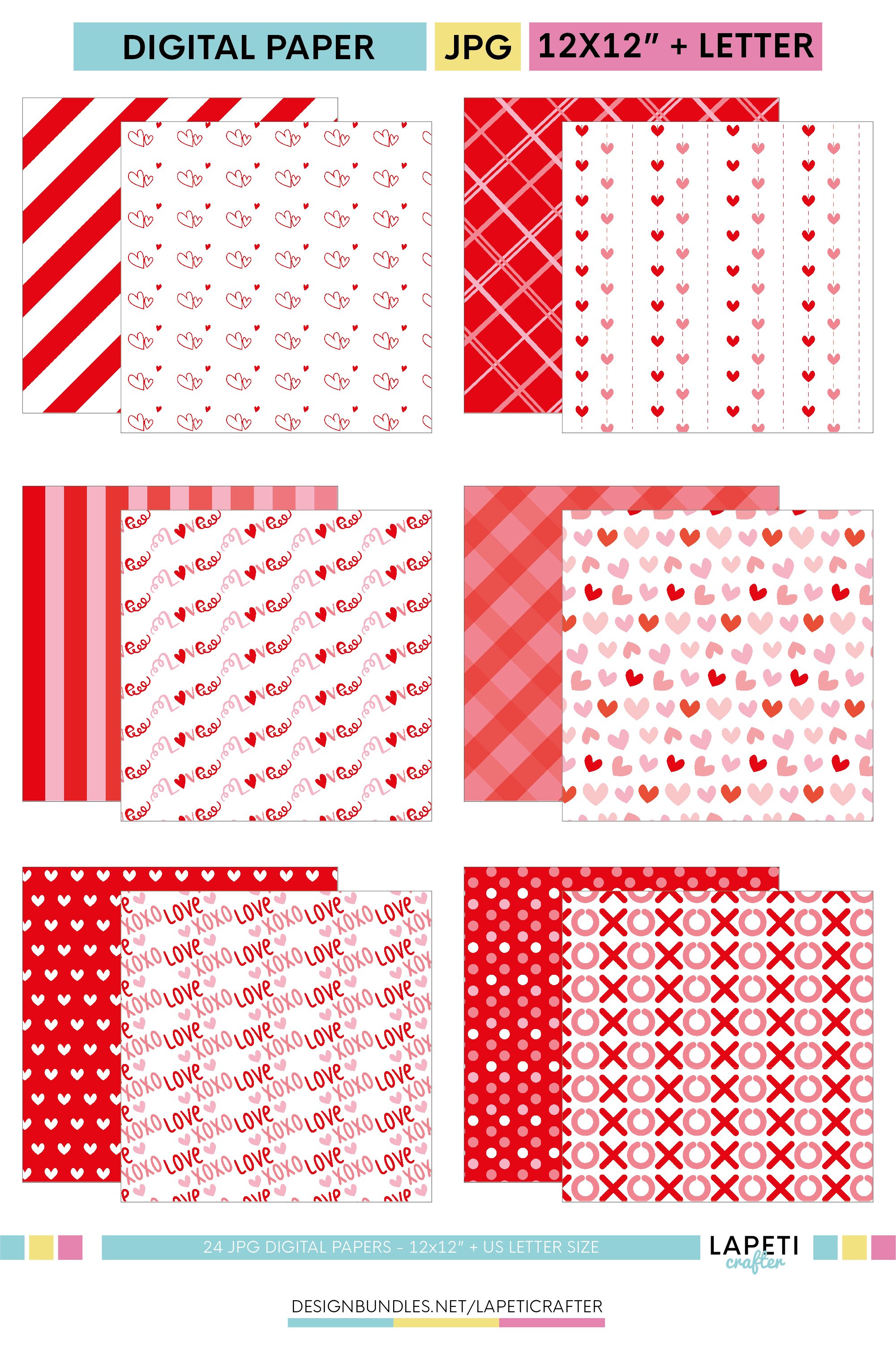 Valentines day scrapbook paper packs | 12x12 red background (423085 ...