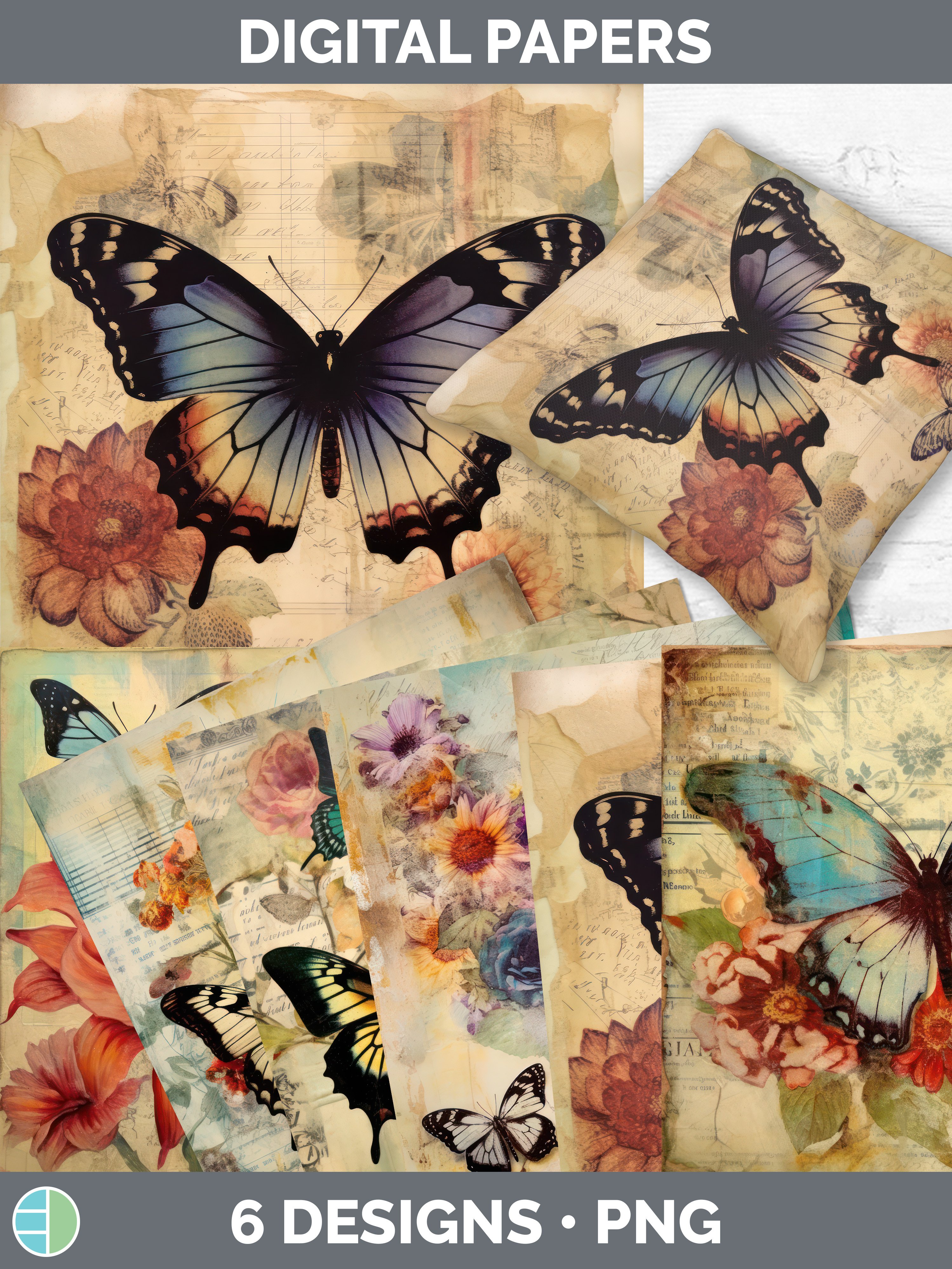 Vintage Butterflies Paper Backgrounds | Digital Scrapbook Pa