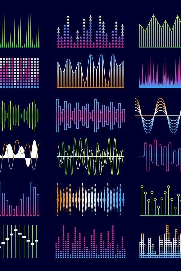 Sound waves. Music symbols equalizer shapes signal voicepuls