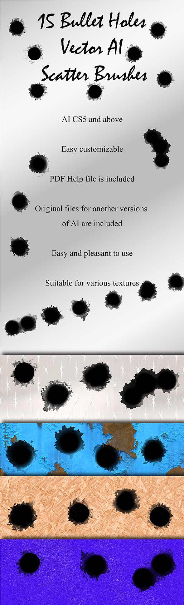 15 Bullet Holes Vector Illustrator Scatter Brushes