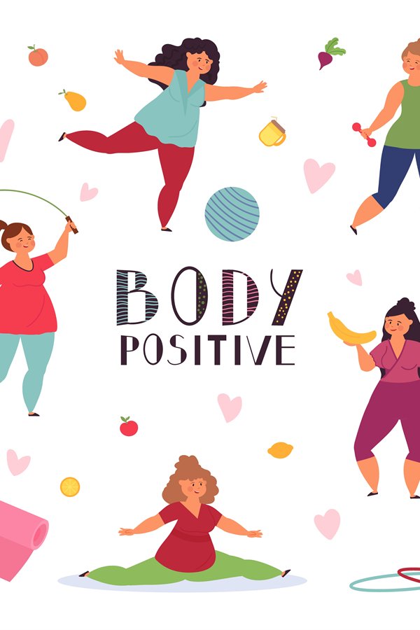 Body positive concept. Fat woman, plus size models yoga trai