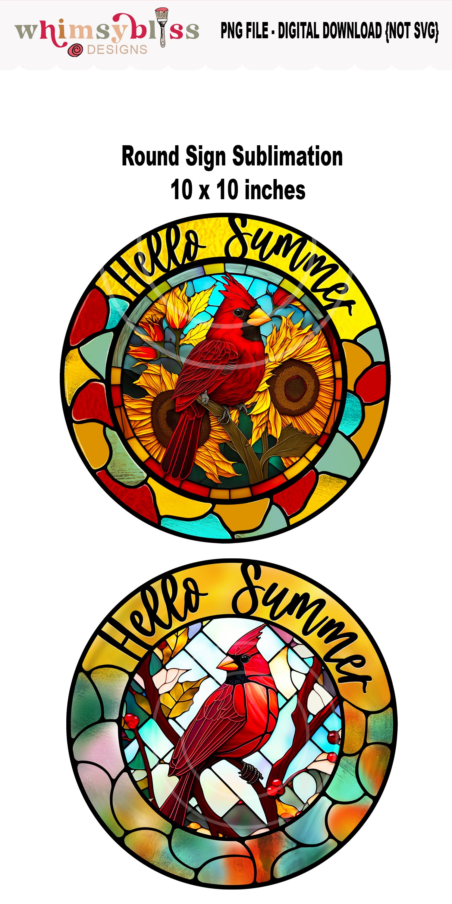 Cardinal stained glass round sign sublimation