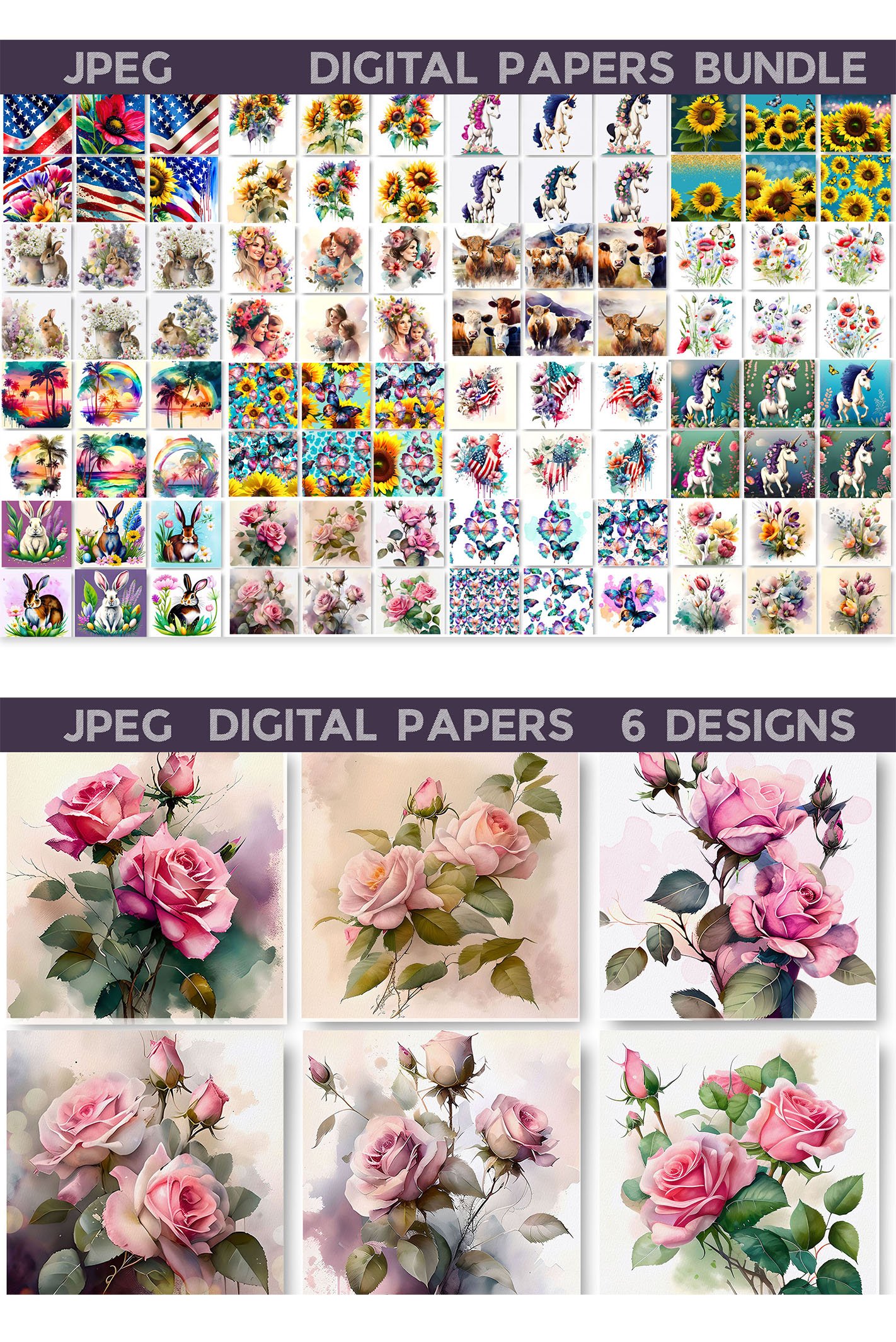 Big Digital Papers Bundle | Flowers illustration