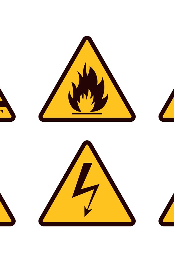 Warning signs. Realistic caution icons. Yellow and black sti