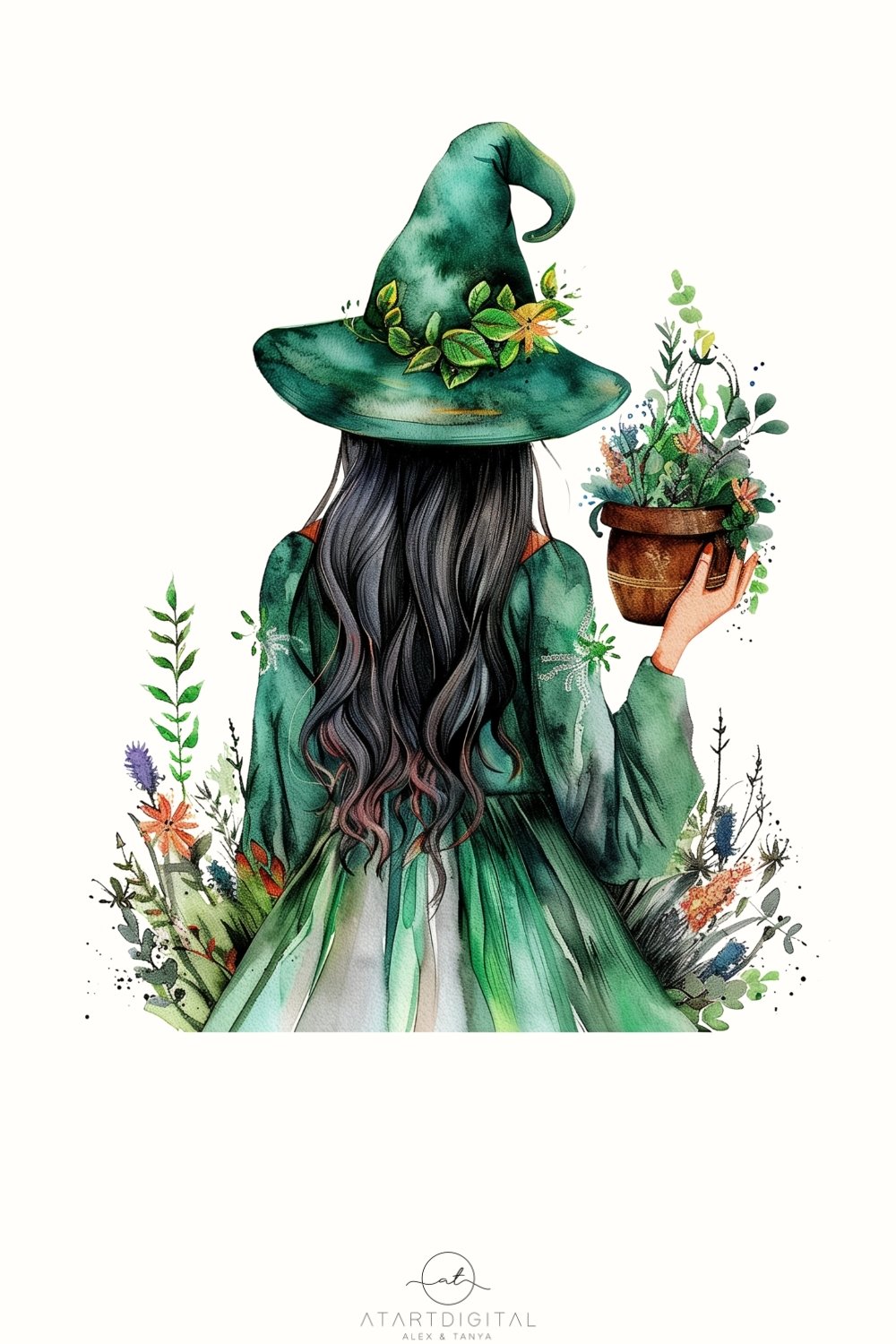 Plant Witch PNG Digital Print for Dark Academia Crafting