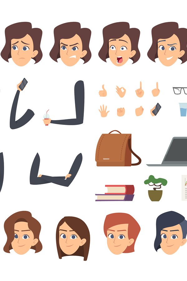 Business woman animation. Creation kit female manager body p
