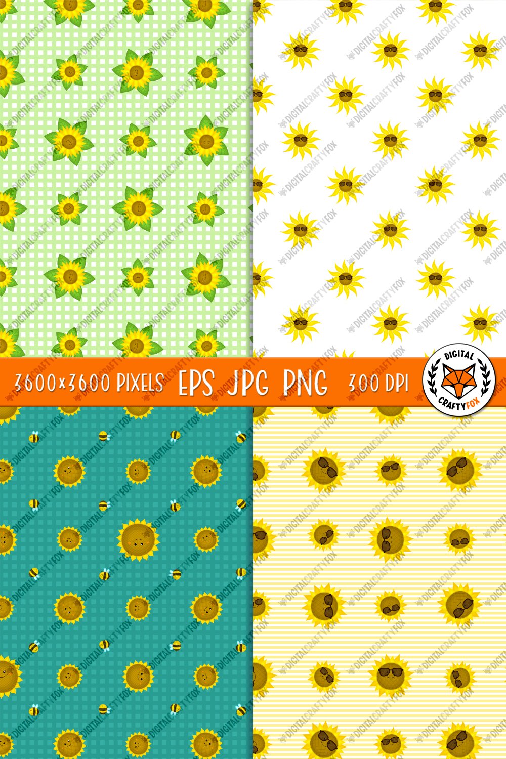 Sunflower Digital Paper, Sunflower Seamless Pattern