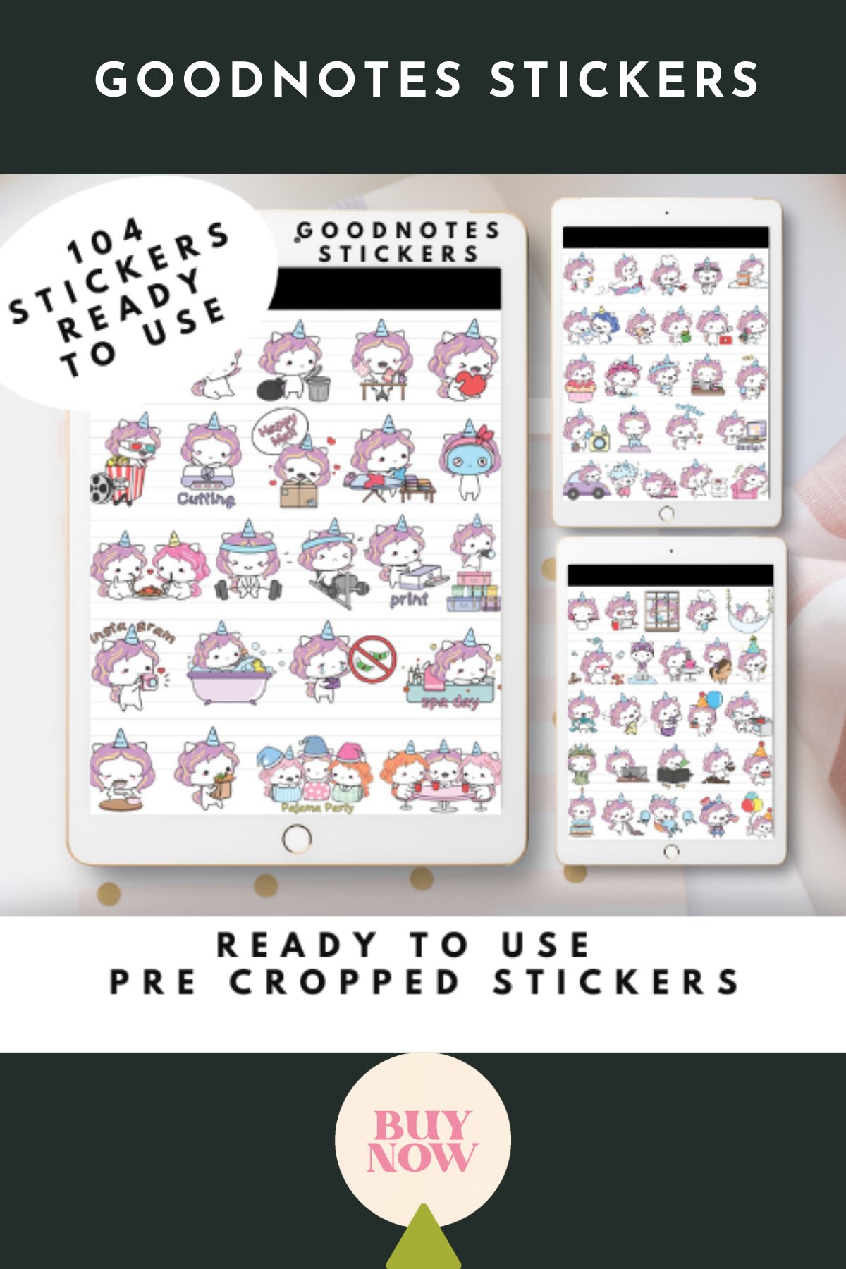 Unicorn Sparkly Digital Planner Stickers GoodNotes