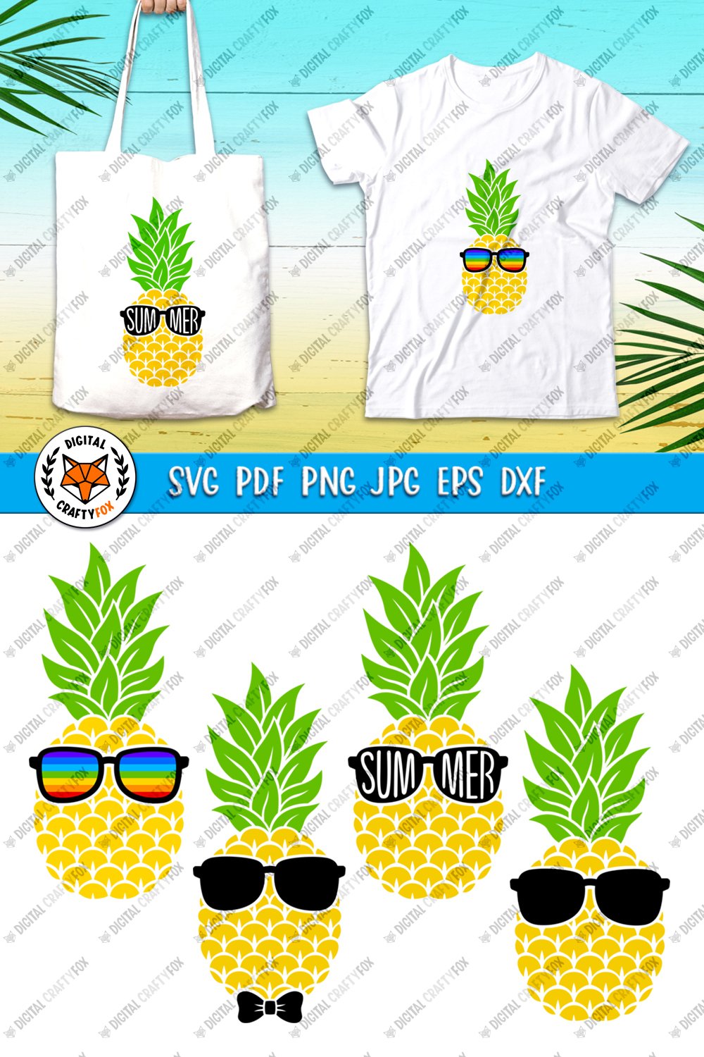 Pineapple Sunglasses SVG, Pineapple Silhouette SVG