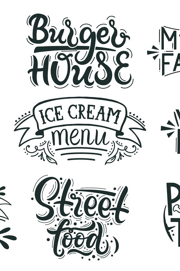 Fast food lettering. Junk, street food cafe, bakery, restaur