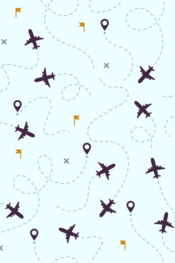 Airplane flights pattern. Plane travel, avia traveling route