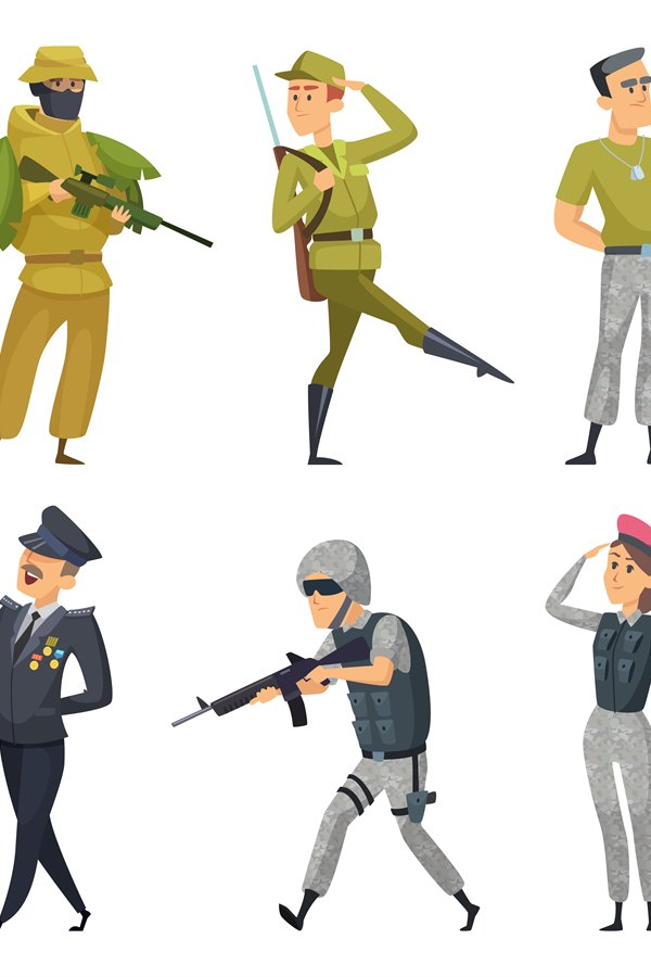 Military characters. Army soldiers male and female