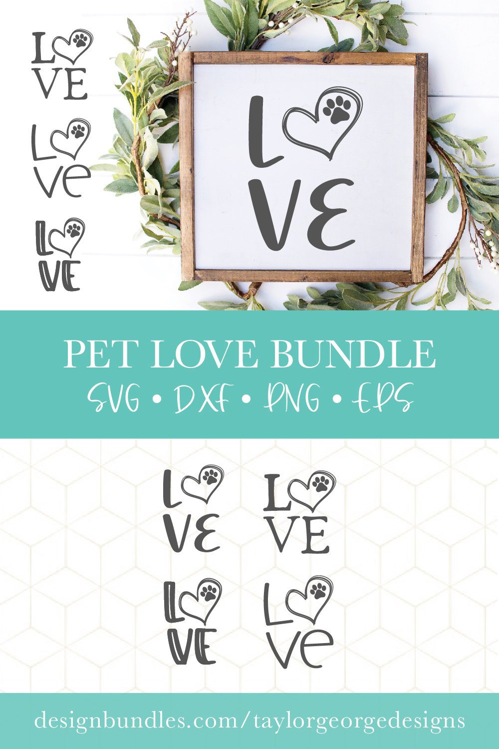 Pet Love Crafting File - Love Heart Pawprint SVG DXF PNG EP