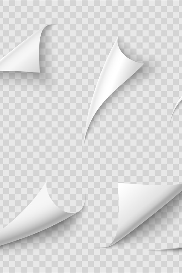 Curled page corner. Paper edges, curve pages corners and pap