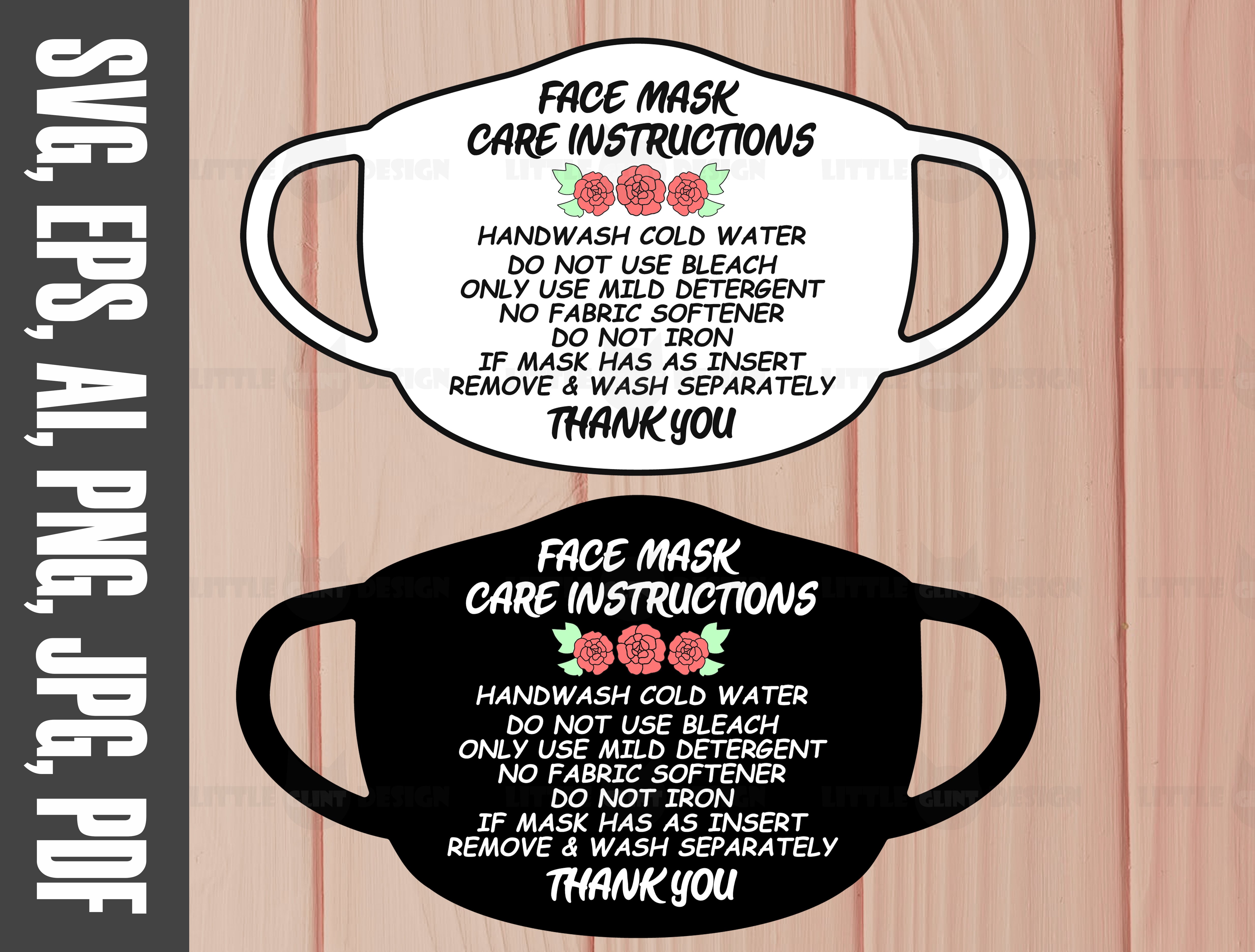 Rose Mask Care Card Template SVG, Flower Mask Instructions