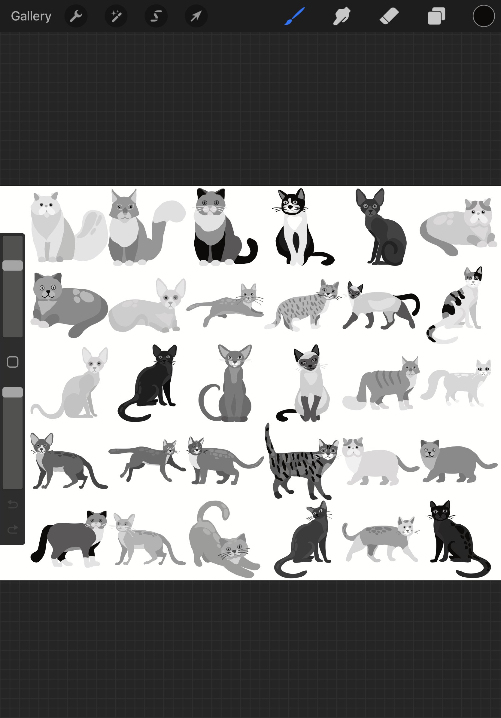 Cartoon Cats Set 1 Procreate Brush Stamps, 30 Cat Stamps