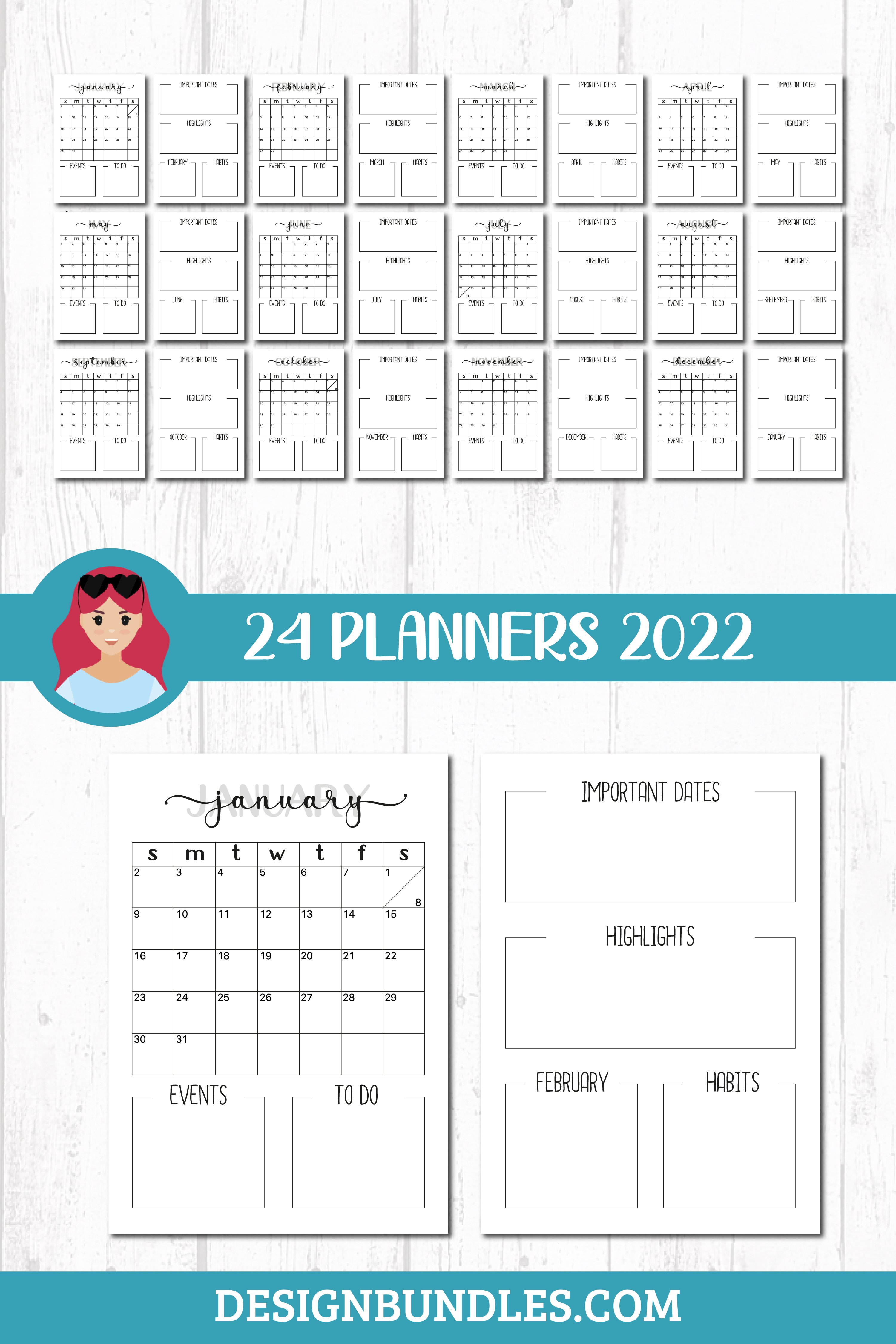 24 Monthly Planner pages A4 size, monthly review (1449898)