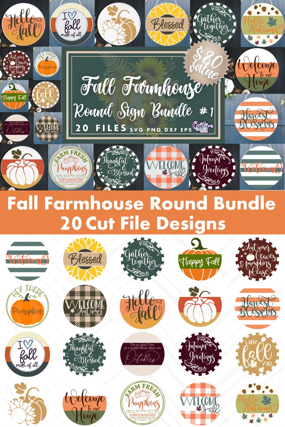 Fall Farmhouse Round Sign Bundle, Autumn Svg Door Hanger