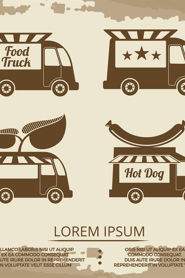 Food trucks set - vintage poster with food truck