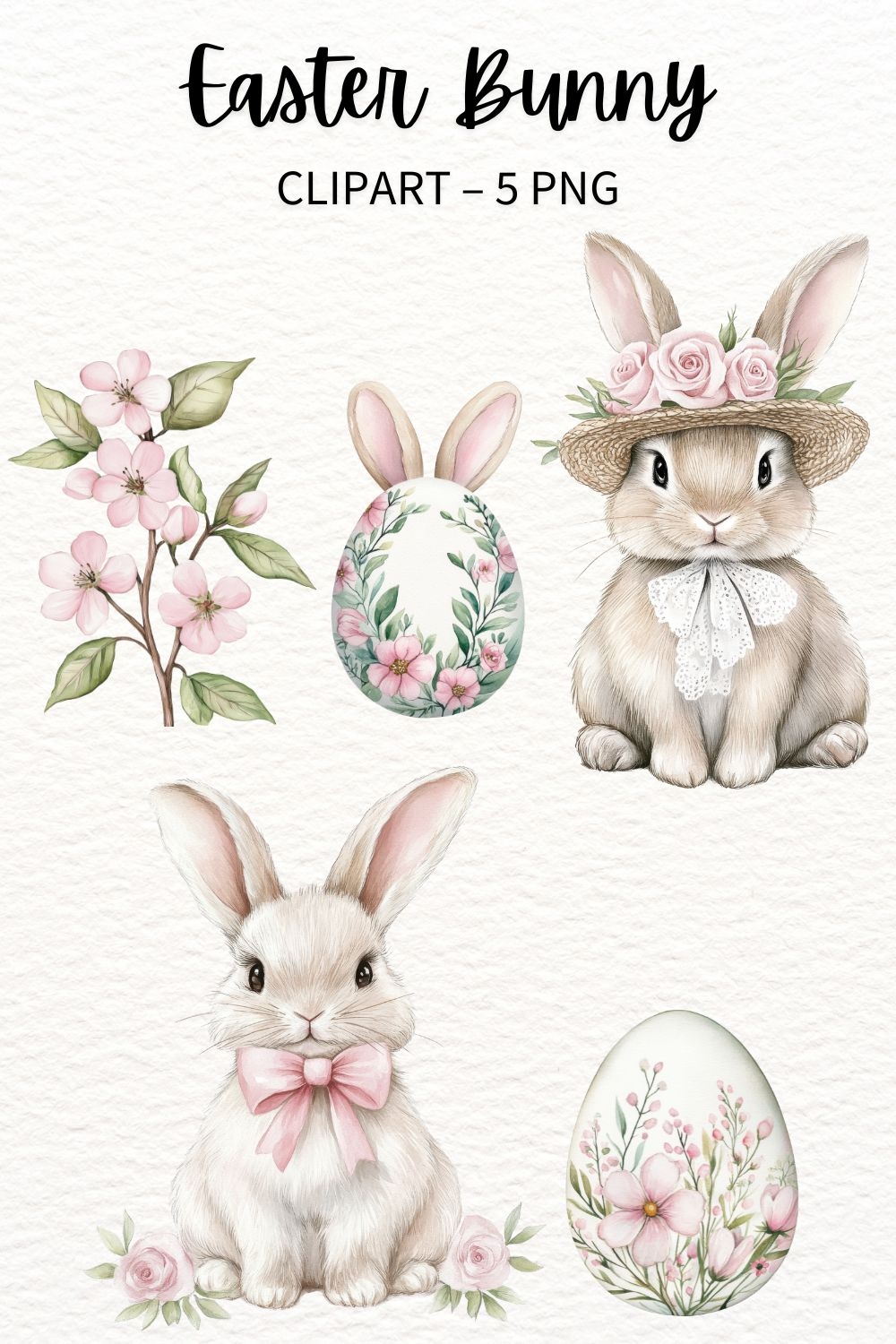 Easter Bunny Clipart Bundle | Spring Rabbits and Floral Eggs