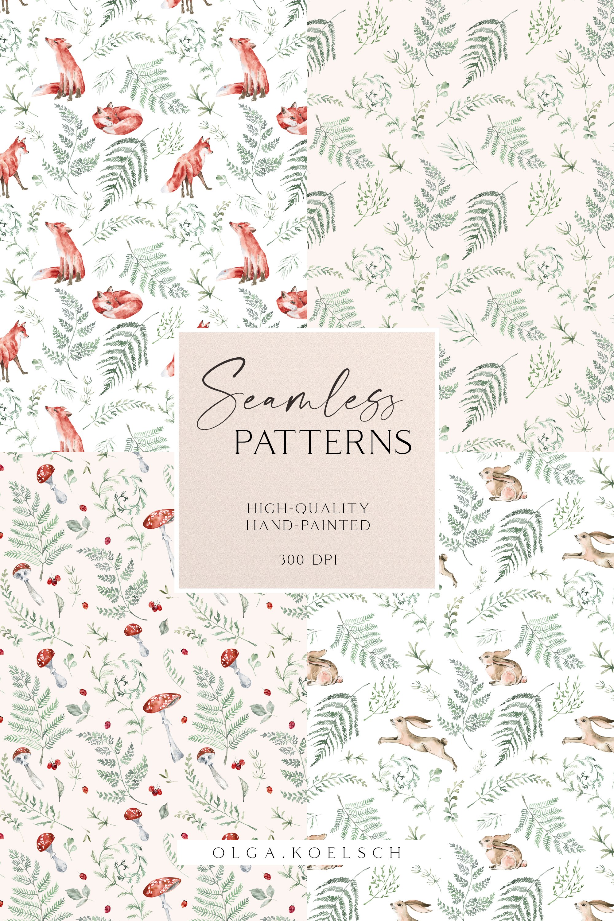 Woodland seamless pattern fabric Watercolor forest (1509779)