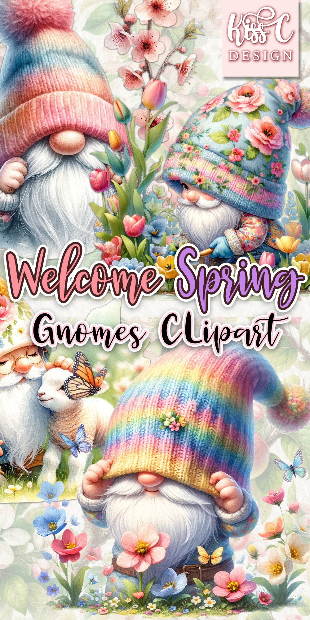 Watercolor Spring Gnomes PNG Clipart. Gnome Spring Season.
