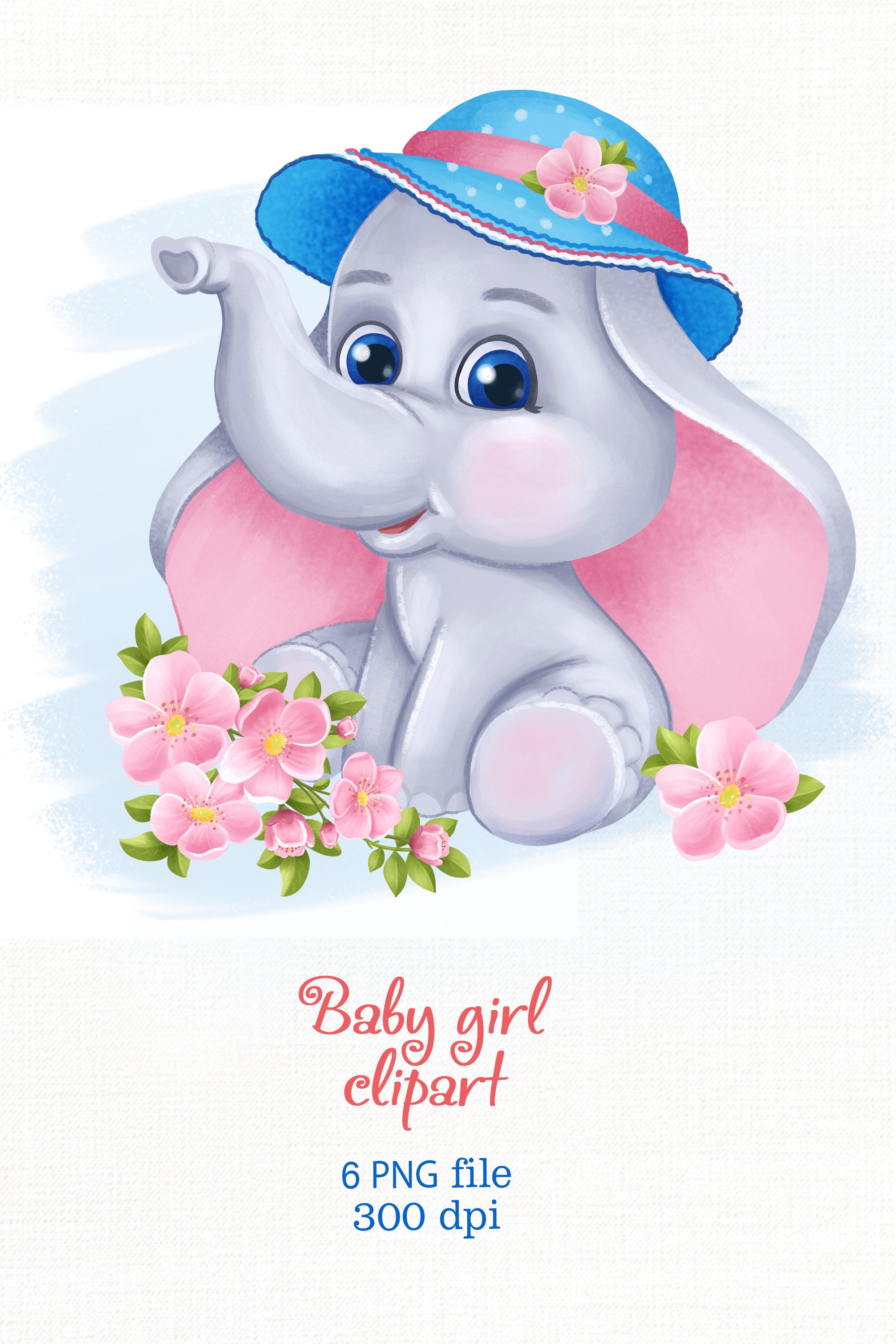 Cute elephant clipart, baby Gir, Cute Kids clipart