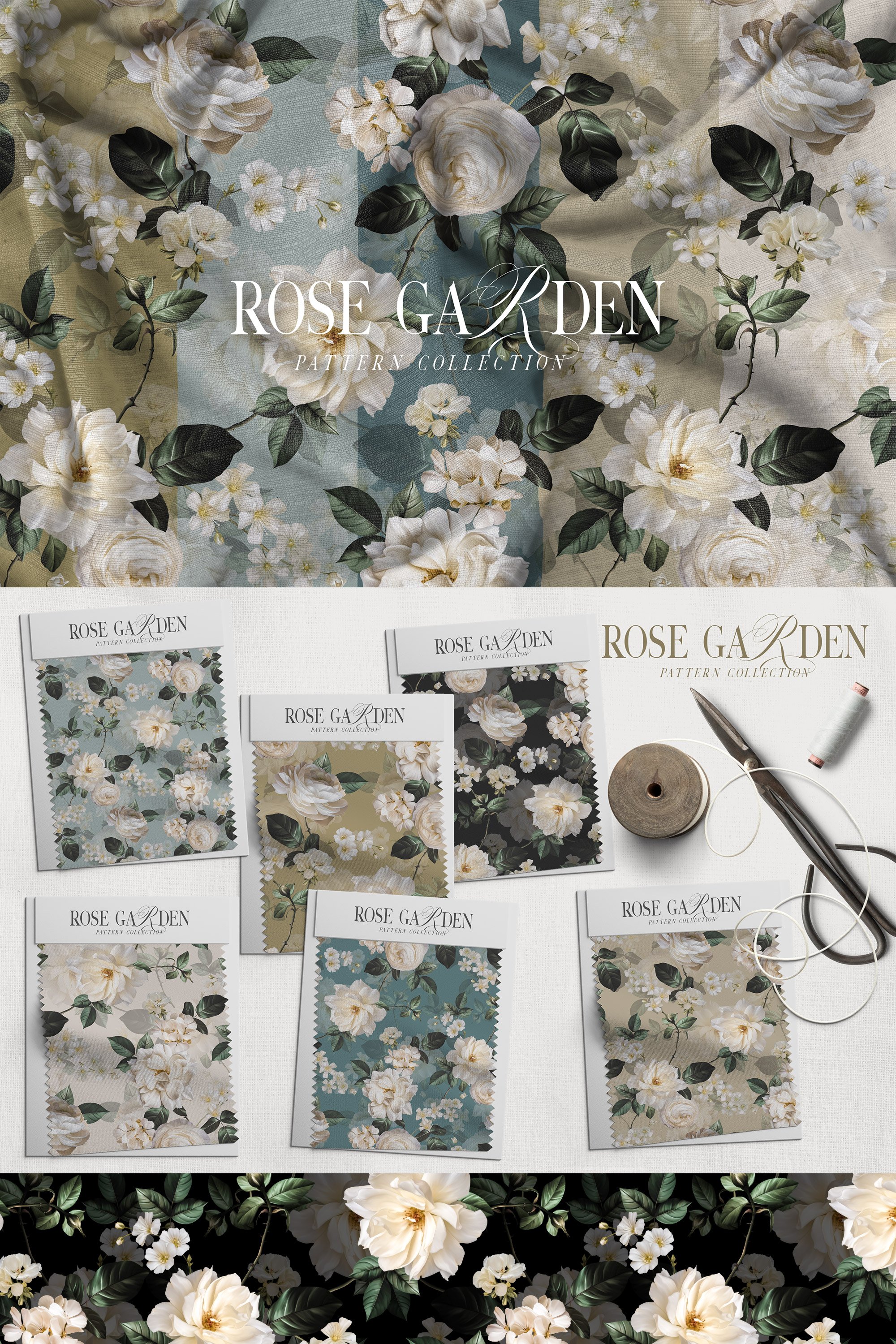 WHITE ROSE GARDEN CLIP ART AND PATTERN GRAPHICS COLLECTION