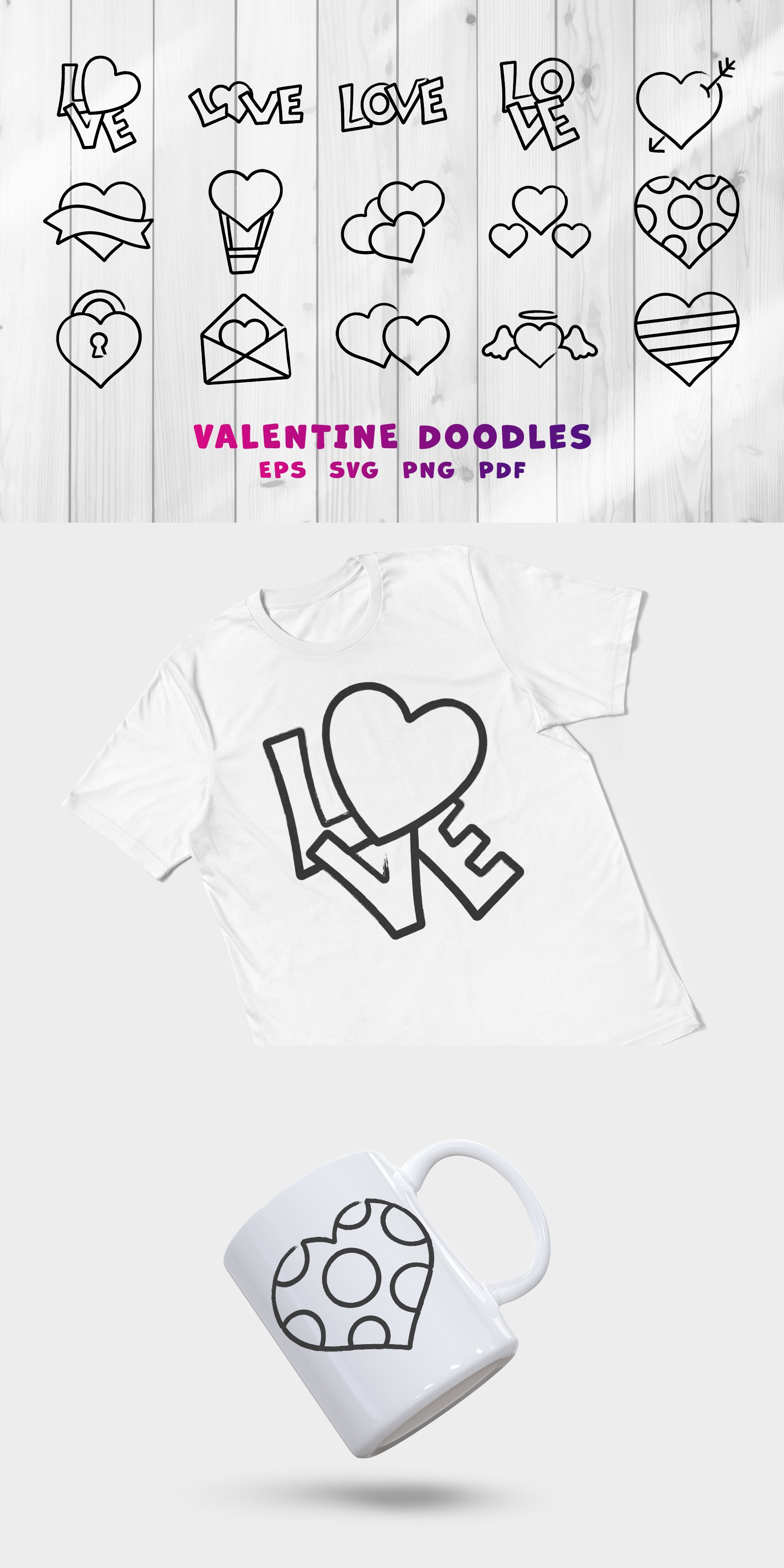 Valentine Doodles - Love SVG Clipart Bundle