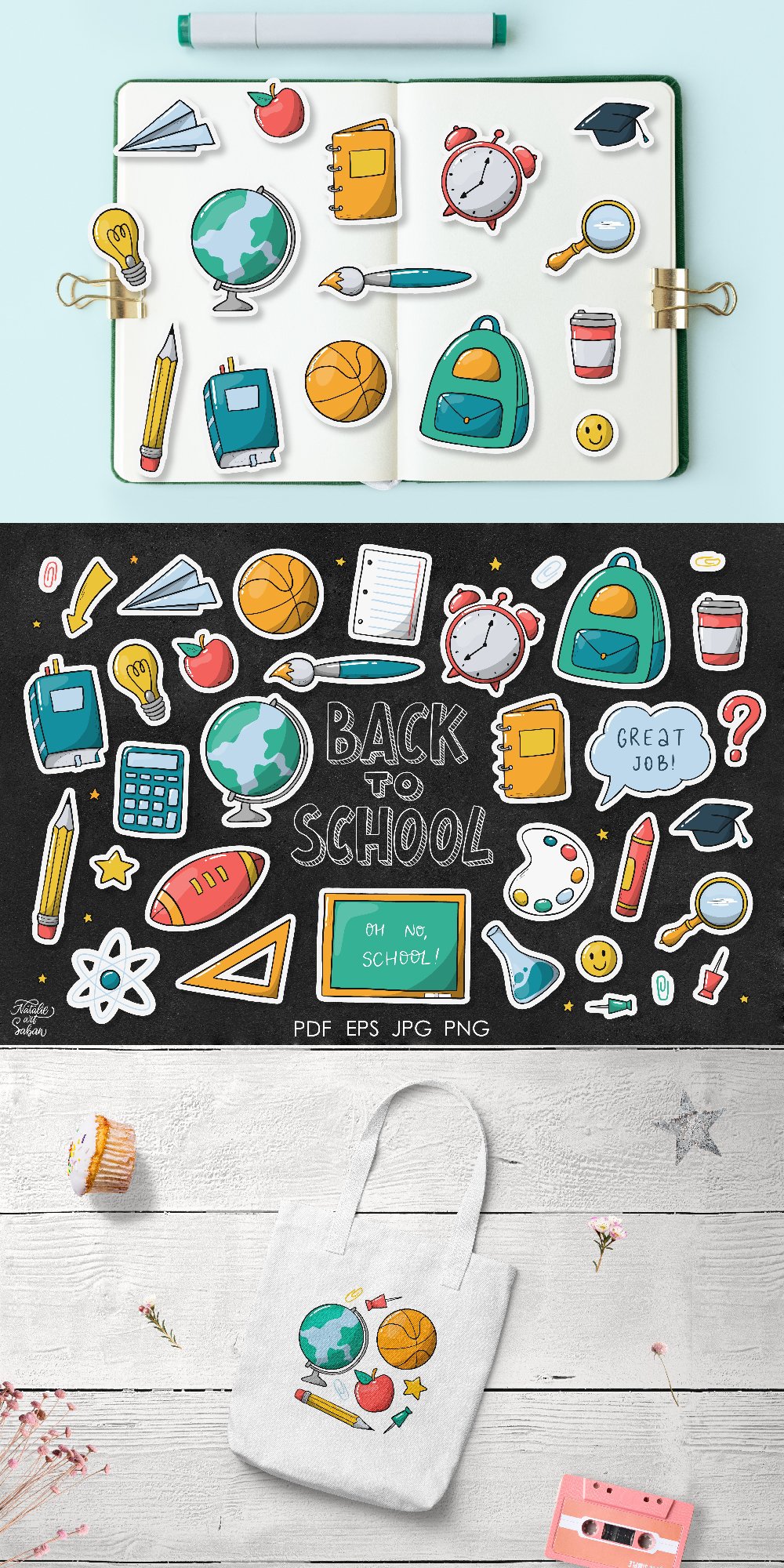 34 SCHOOL STICKERS | DOODLES | CLIPART (1966392)