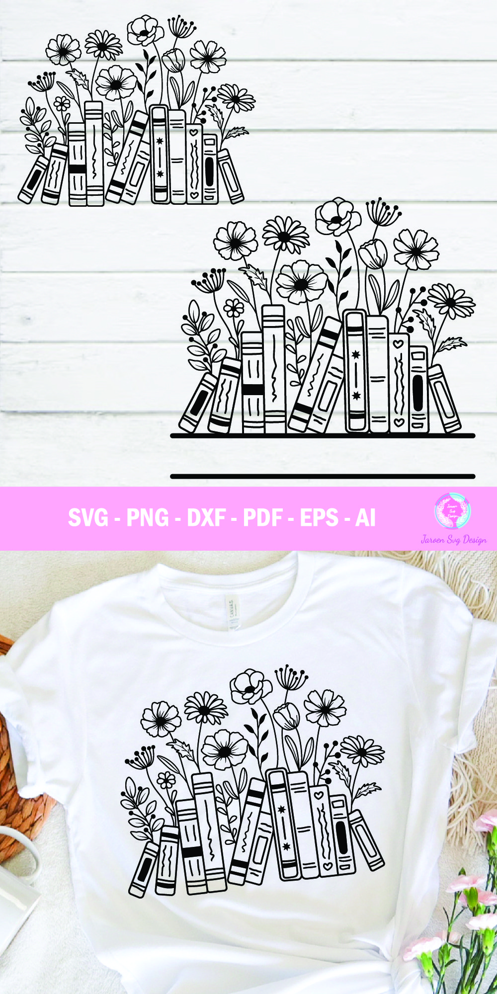 Floral Book SVG Design, Book Lover, Book With (2537194)