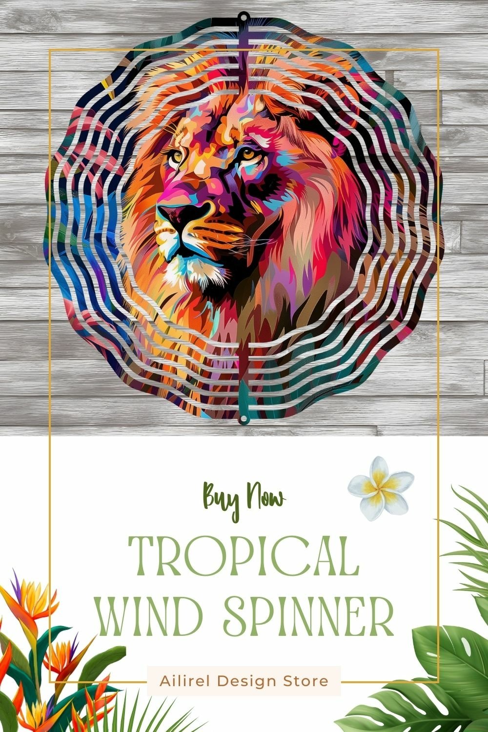 Tropical Wind Spinner PNG, Colorful Lion Wind Spinner Design
