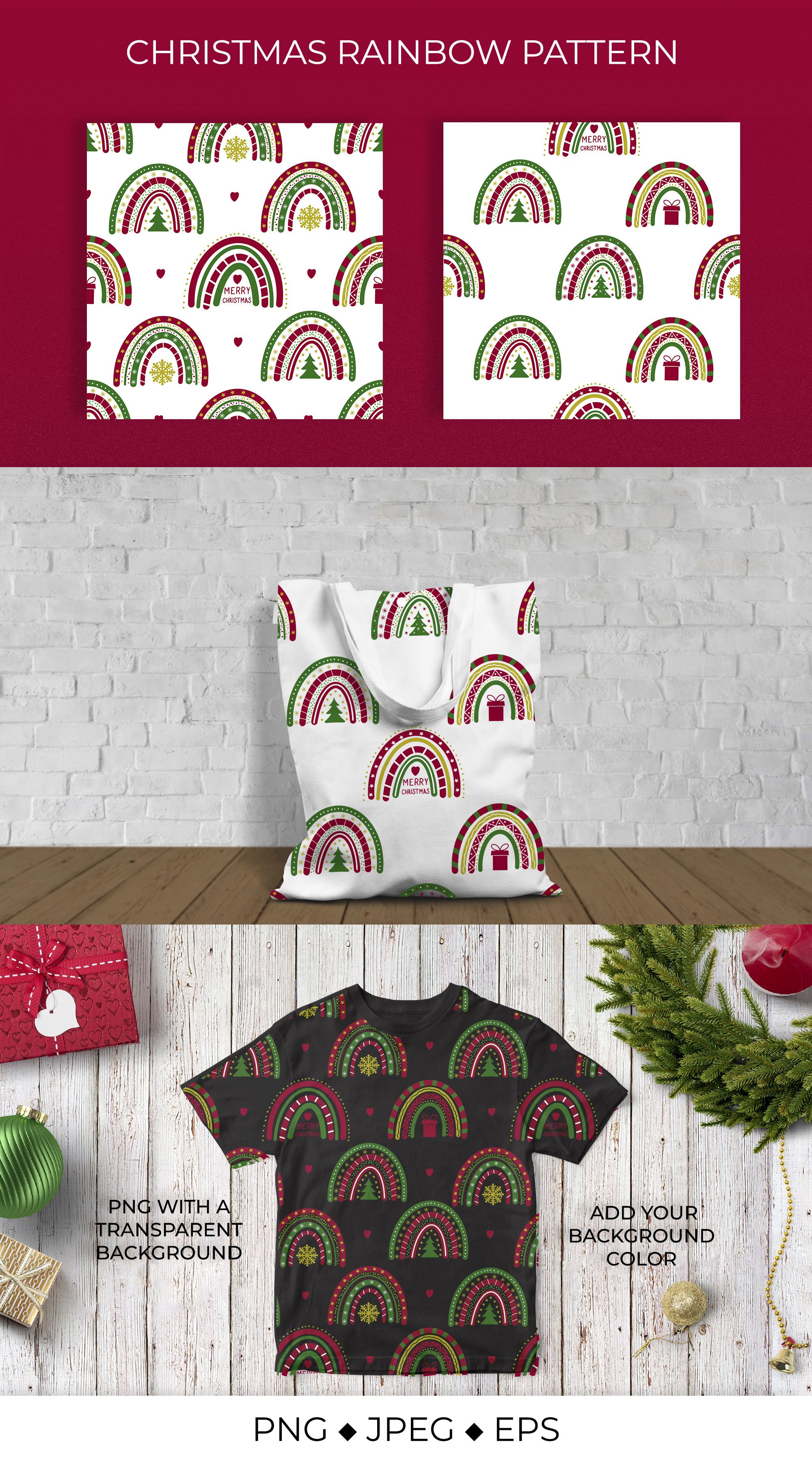 Christmas Boho Rainbows Pattern. Holidays Digital Paper