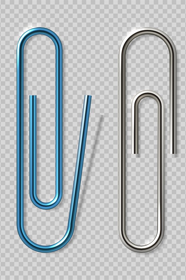 Realistic paper clips. Isolated transparent attach elements,