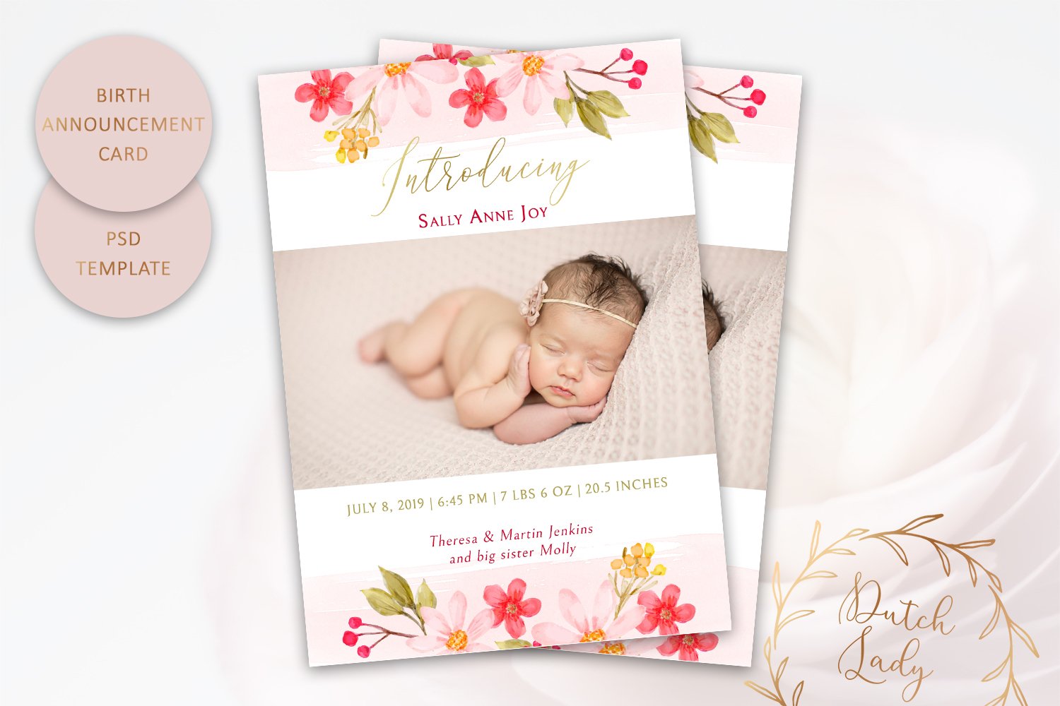 PSD Birth Announcement Card Template - Design #5