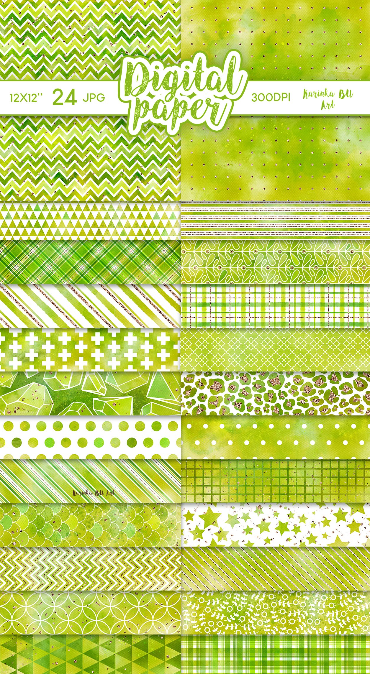 24 Watercolor digital papers clipart