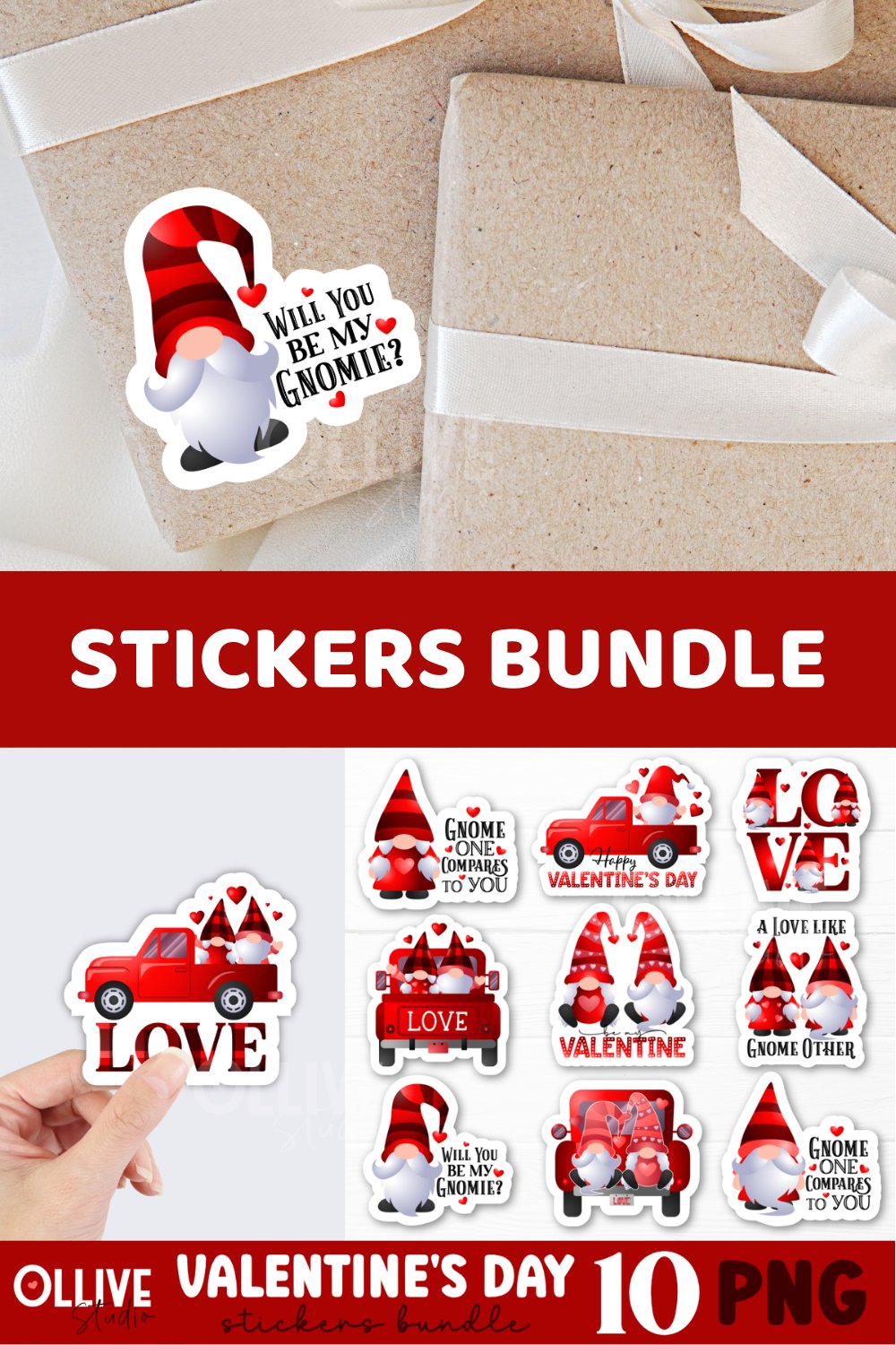 Valentine's Day Gnome Stickers PNG Bundle