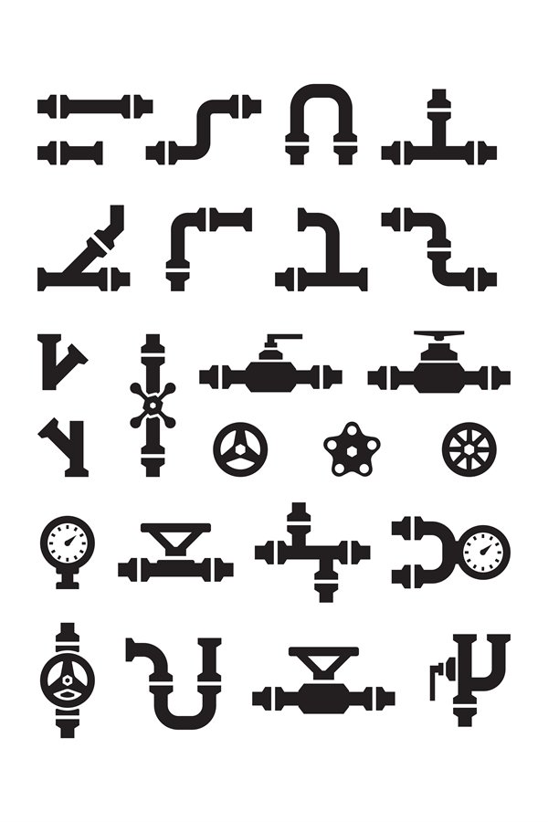 Pipe symbols. Gas or water pipelines steam pressure counters