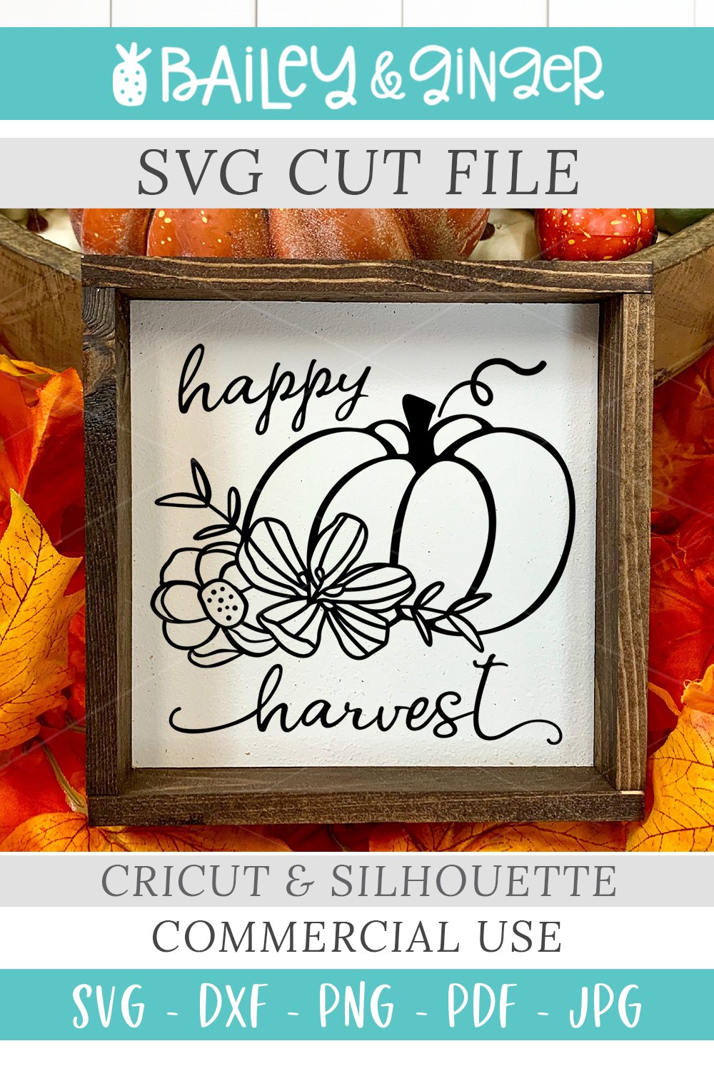 Fall SVG - Happy Harvest - Floral Pumpkin Cut File