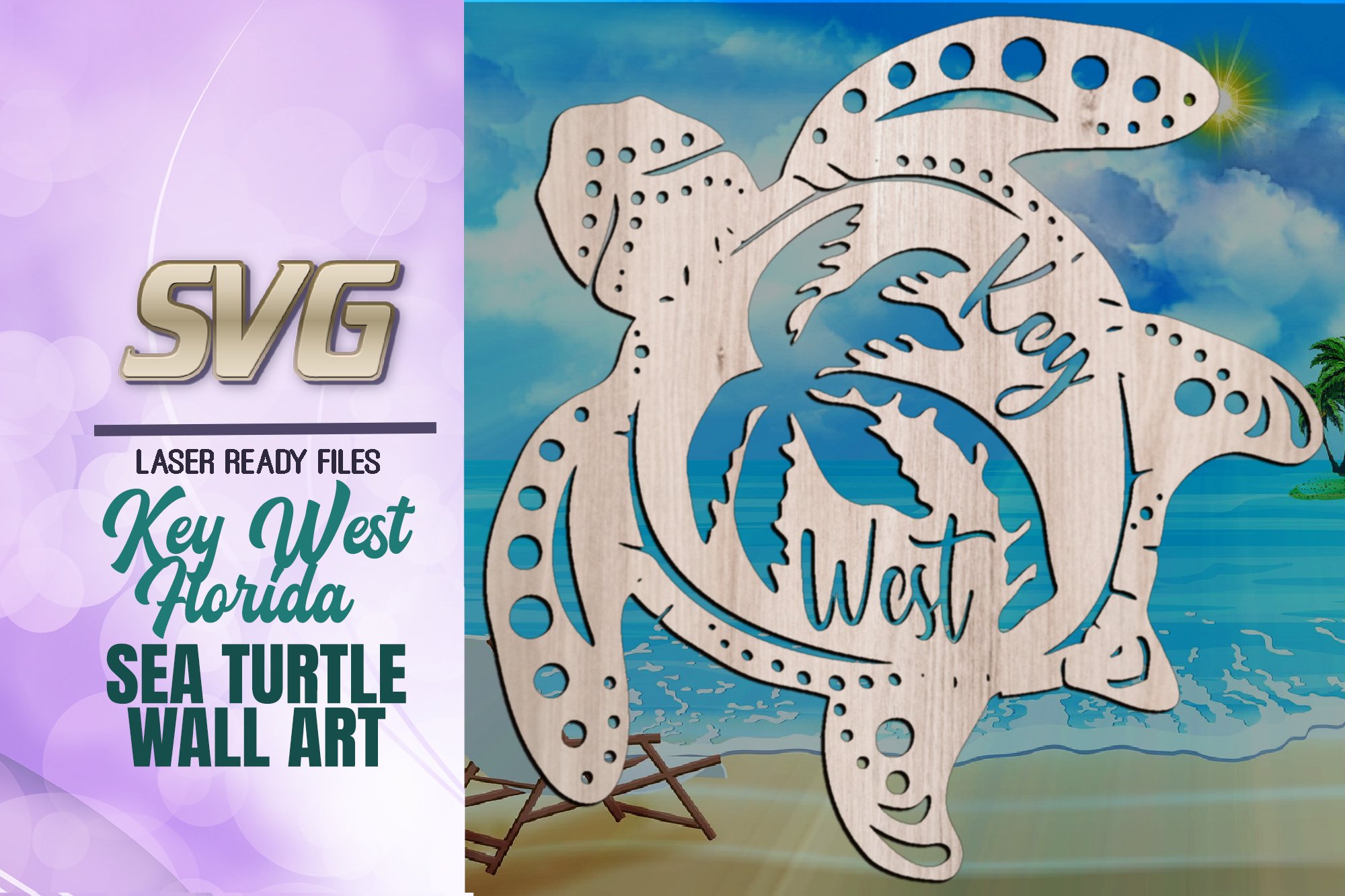 Key West Beach Turtle Sign SVG Glowforge Files