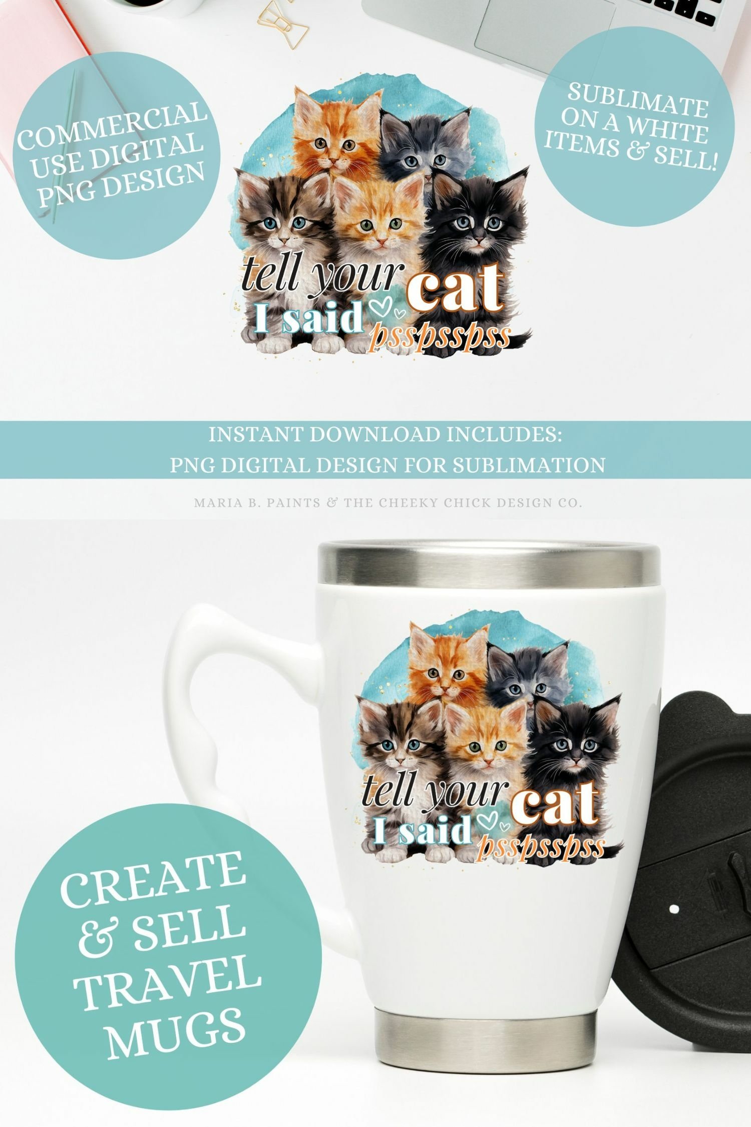 Funny Cat Lover Watercolor Kitten Sublimation Design