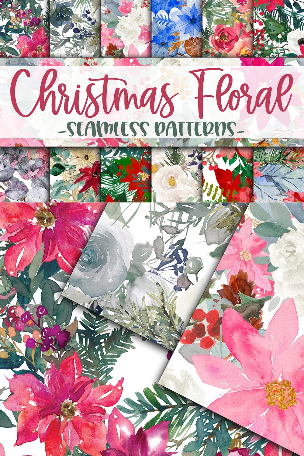 Seamless Christmas Floral Digital Paper