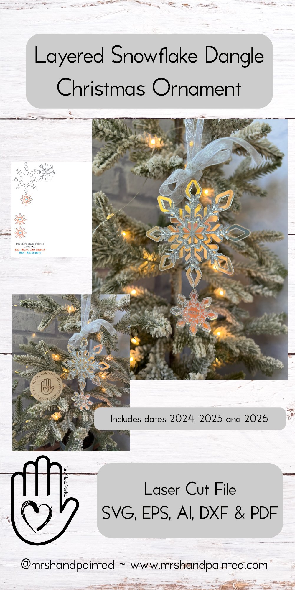 Layered Snowflake Dangle Ornament- Laser Cut File