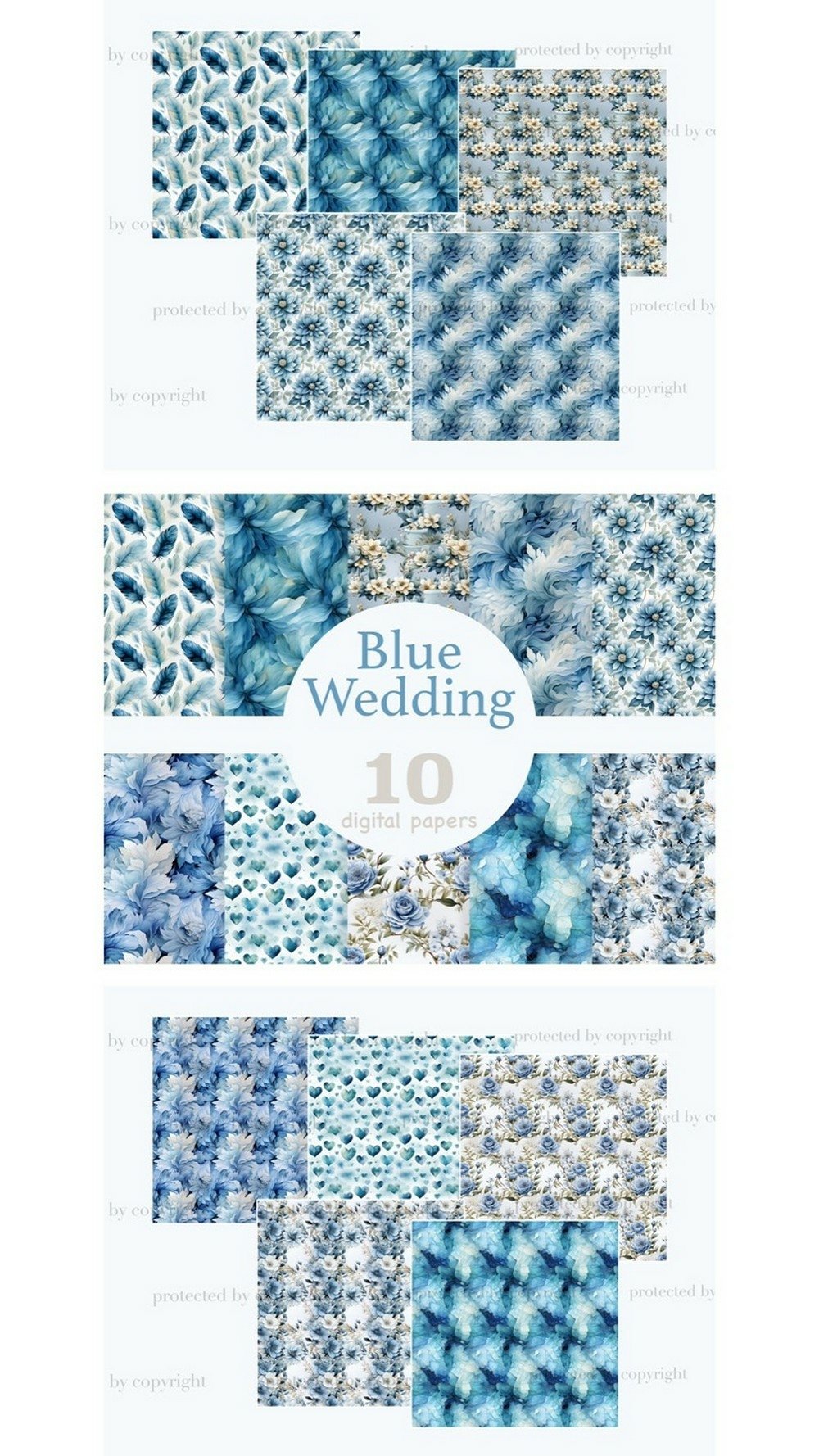 Blue Wedding Digital Papers | Marriage Pattern Set