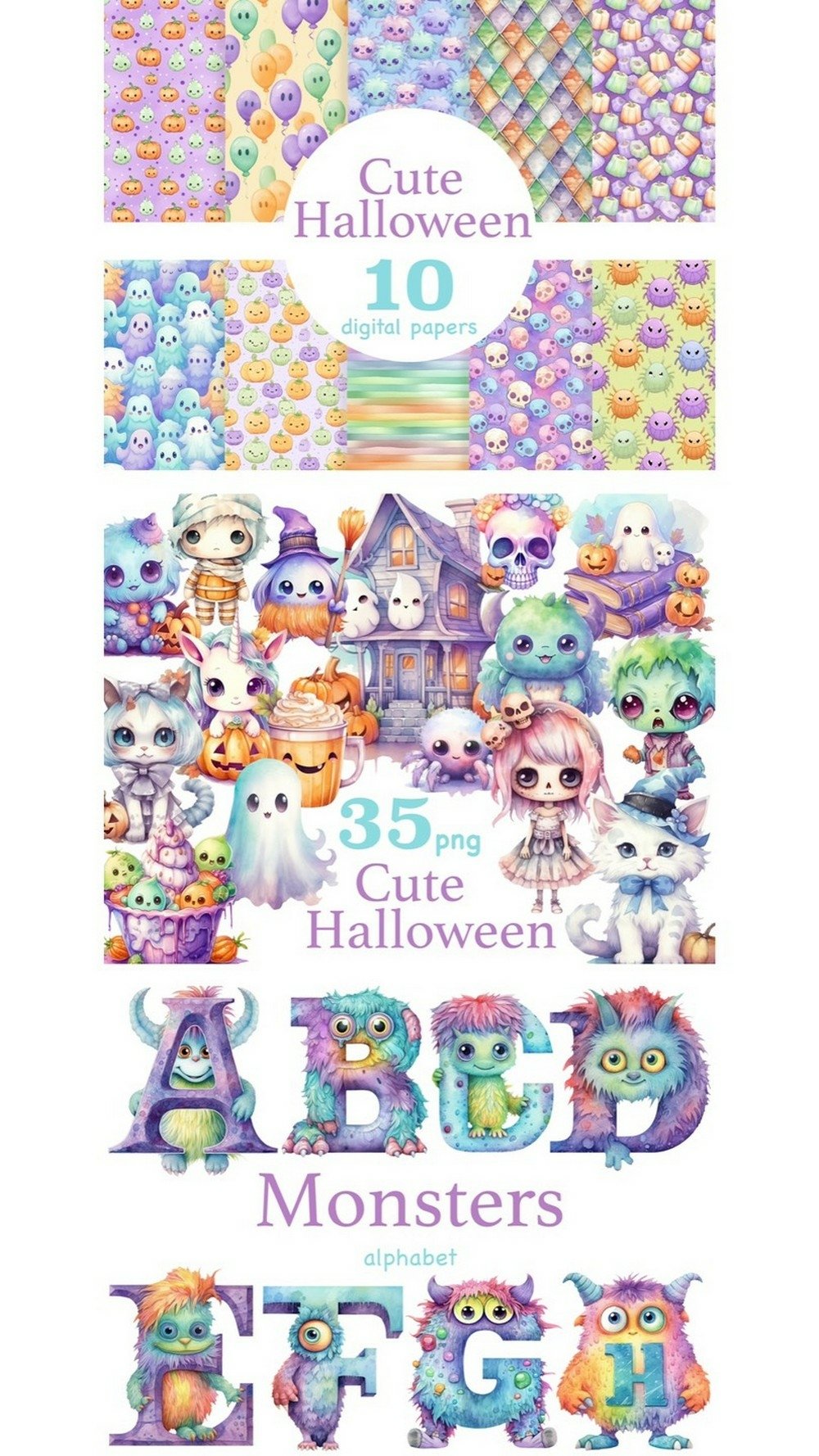 Cute Halloween Clipart Bundle | Little Monsters Clipart