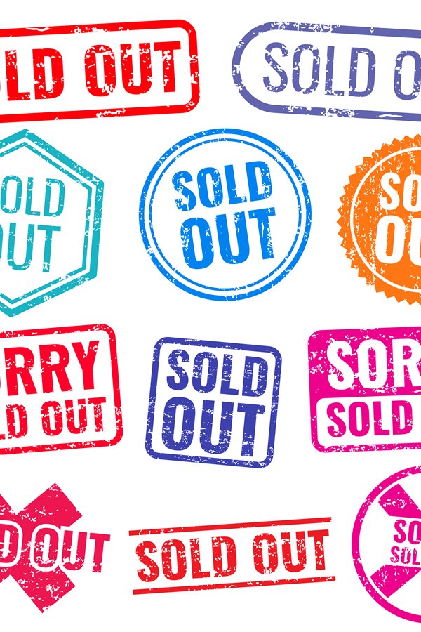 Sold out stamps with grunge texture isolated vector labels s
