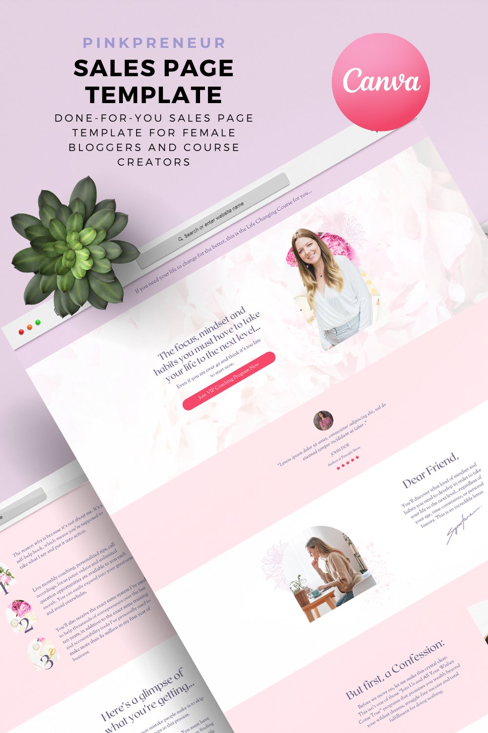 Pinkpreneur, Canva Sales Page Template