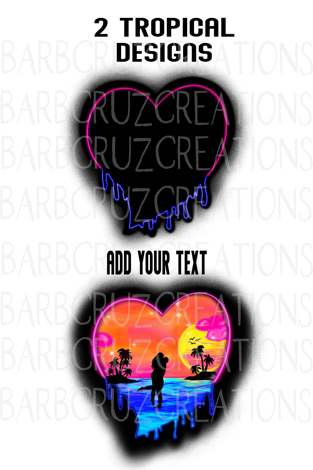 Airbrush Dripping Hearts, Tropical Airbrush Ocean, Beach