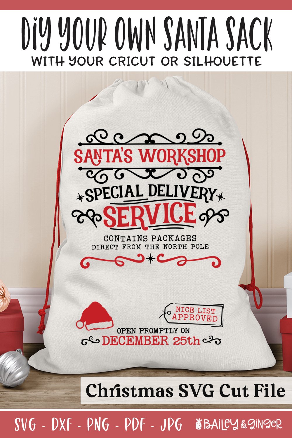 Santa Bag SVG Cut File - DIY Santa Bag Design for Cricut